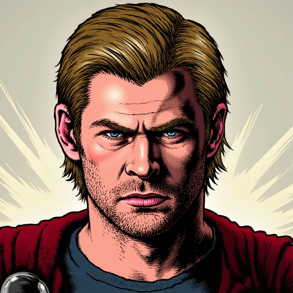 A 2D game view, 2d view comic-style head model of Chris Hemsworth ...