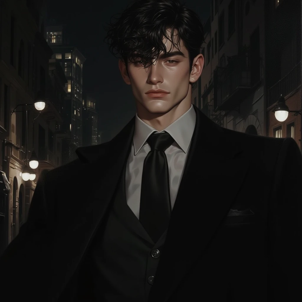 Oil painting of a tall, handsome dark-haired Italian young man in an ...