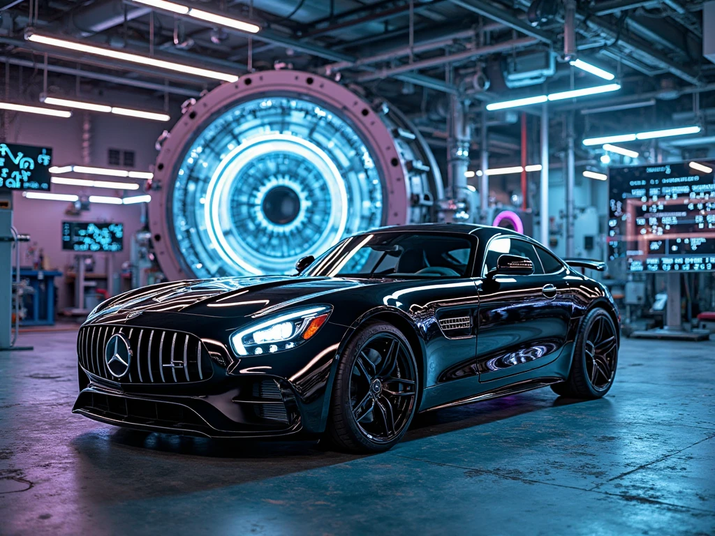 A black Mercedes-Benz AMG GT, gleaming under the sun's light - SeaArt AI