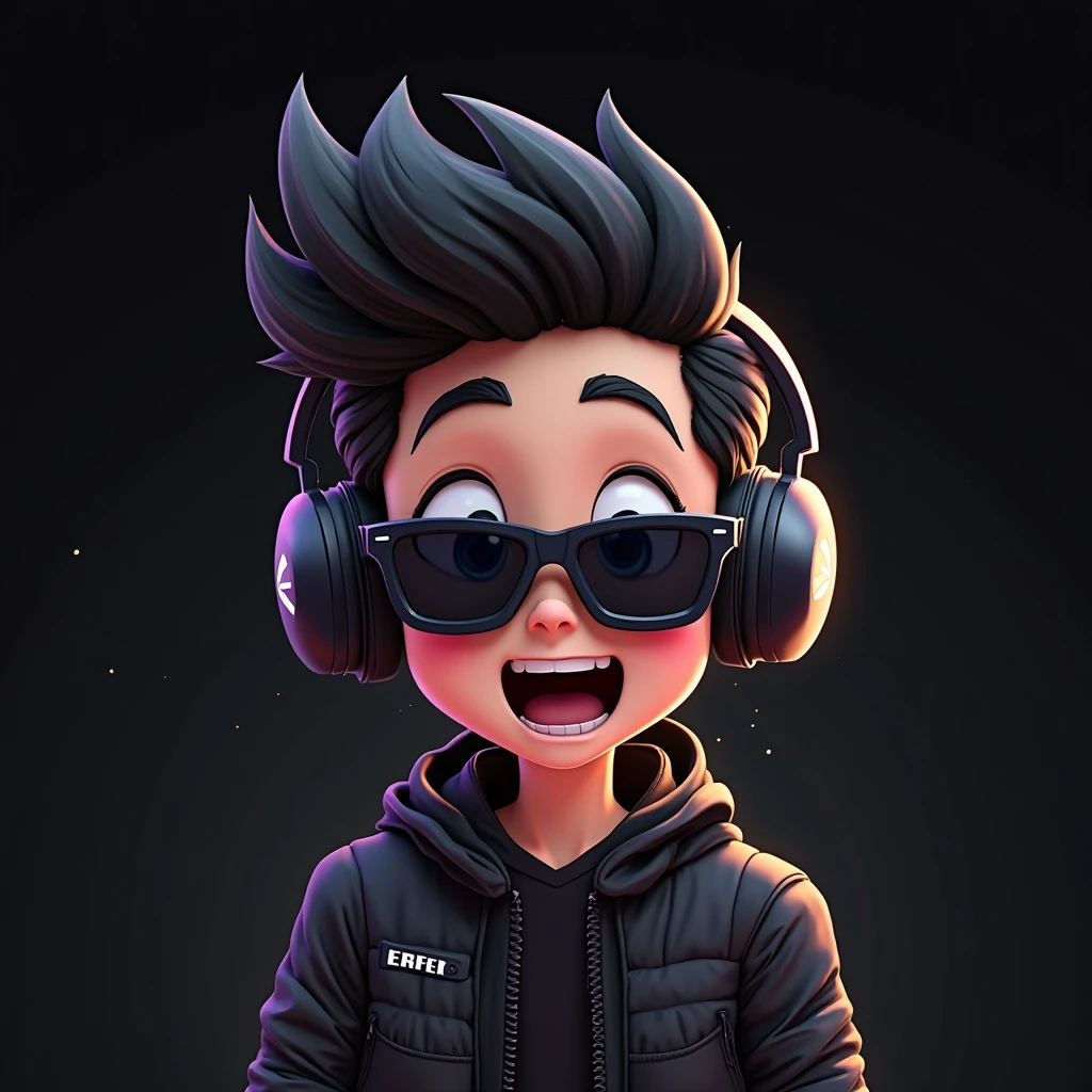 I want an animated cartoon image of a boy with stand-up hair gamer with ...