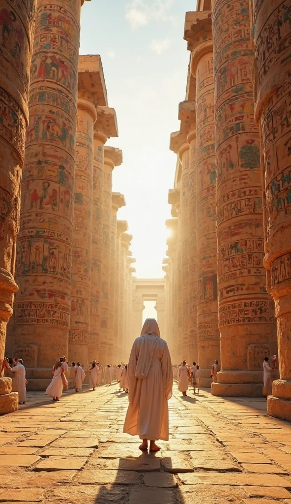 “First-person view walking toward the imposing Temple of Amon - SeaArt AI