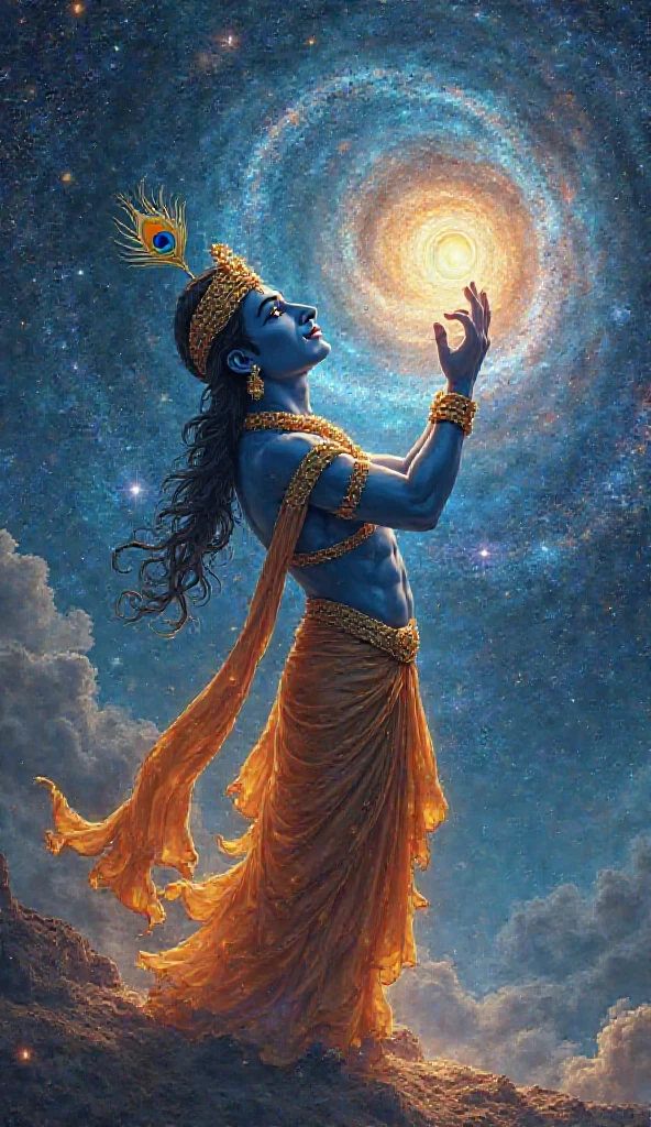 Breathtaking cosmic artwork of Lord Krishna standing in space - SeaArt AI