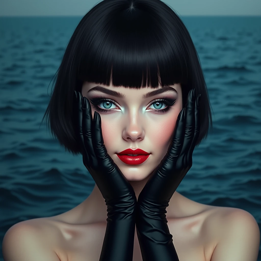 Portrait of a young Welsh woman. light blue eyes. heart shaped face ...