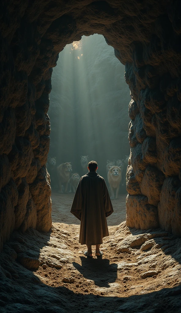 "A first-person view of Daniel being pushed into Lions' den. The ...