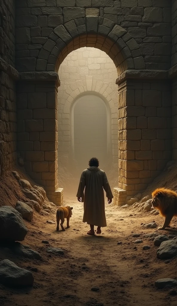 "A first-person view of Daniel being pushed into Lions' den. The ...
