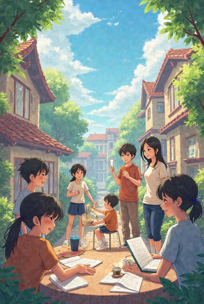 Young people helping anime - SeaArt AI