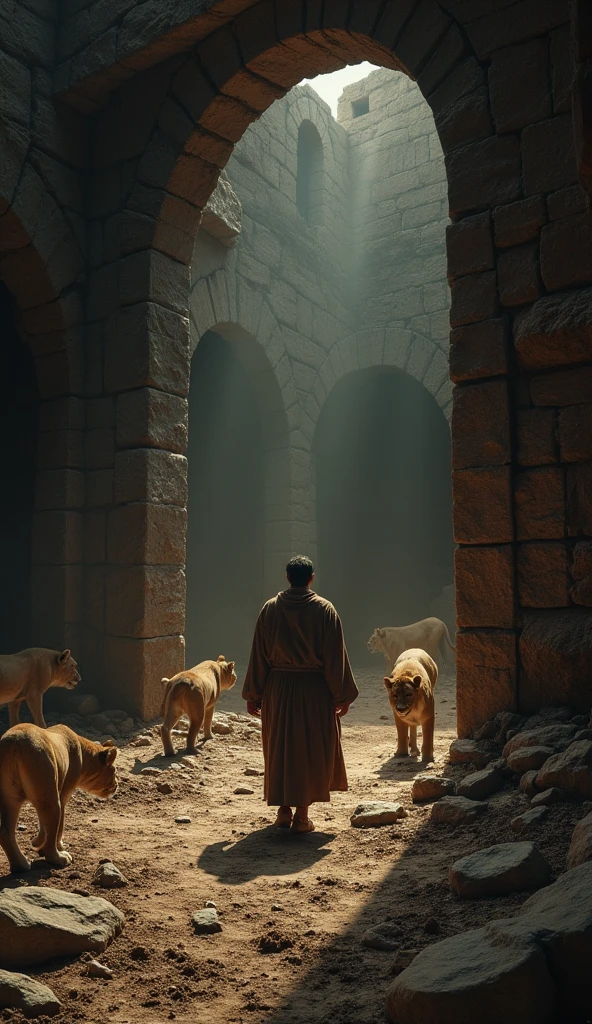 "A first-person view of Daniel being pushed into Lions' den. The ...