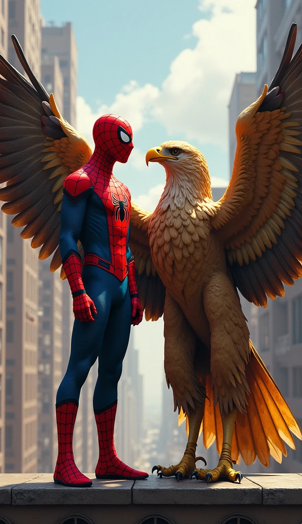 Spider-Man and a Golden Eagle side by side - SeaArt AI