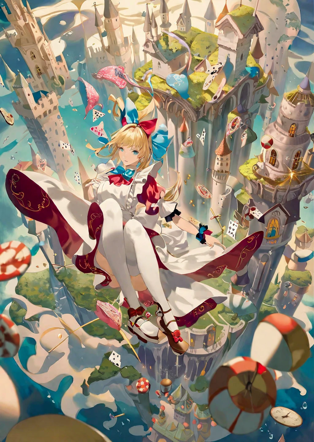 By reiko 1girl alice \(alice in wonderland\), blonde straight hair white stock - SeaArt AI