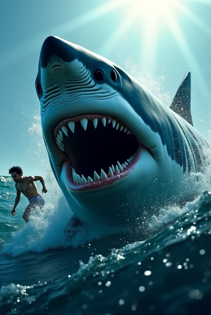 Great white shark chasing human - SeaArt AI