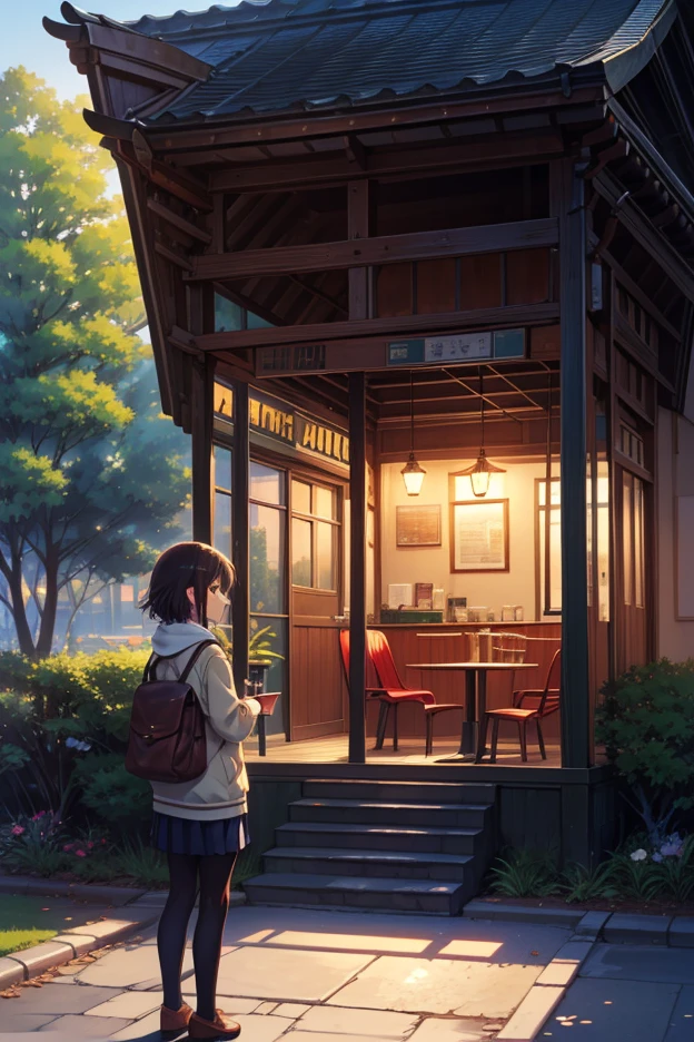 Cafe bus sold in a nostalgic twilight park、Soft light on the tree々 ...