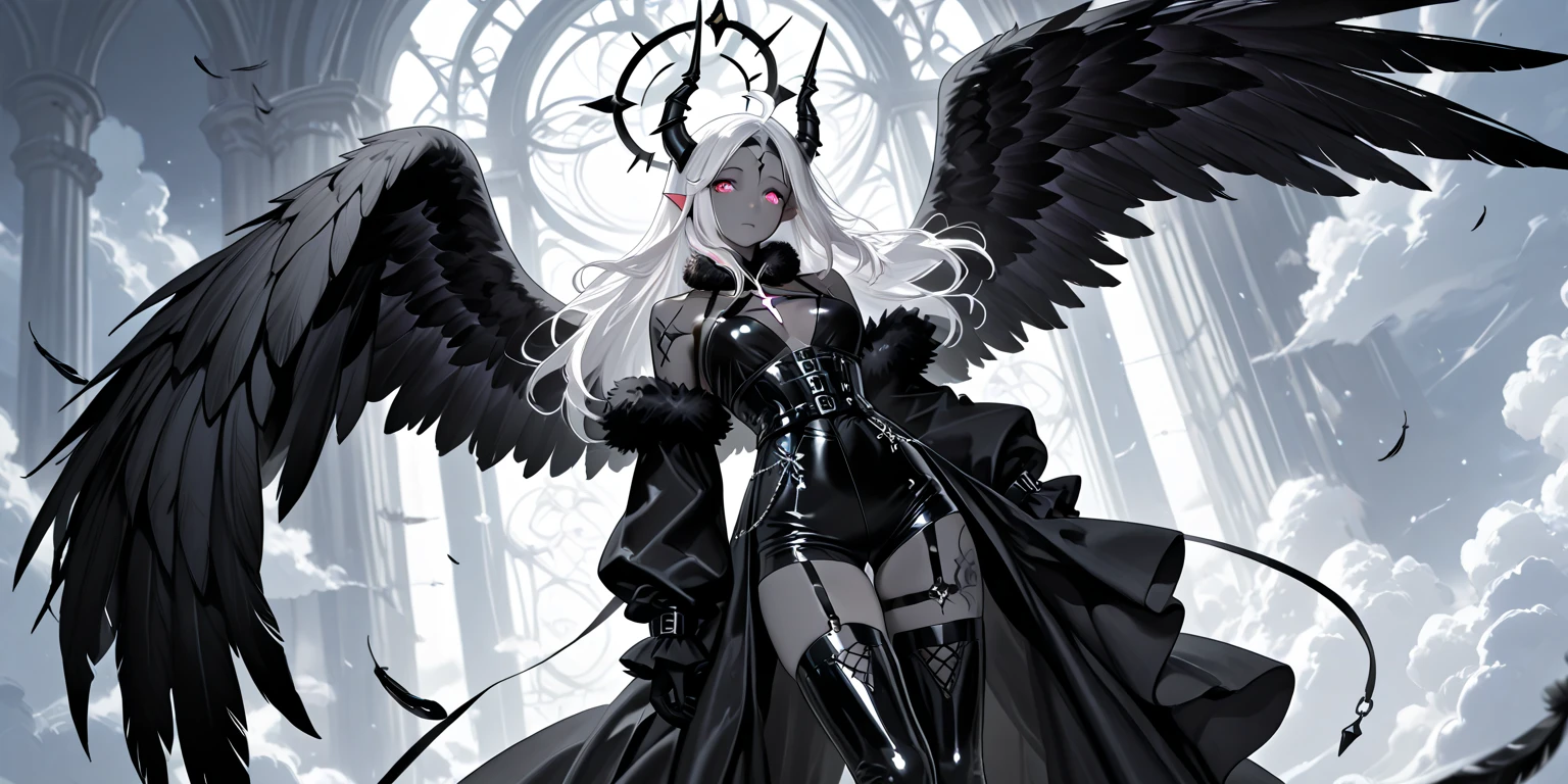 The girl is a fallen black-and-white angel. Her long hair is obsidian ...