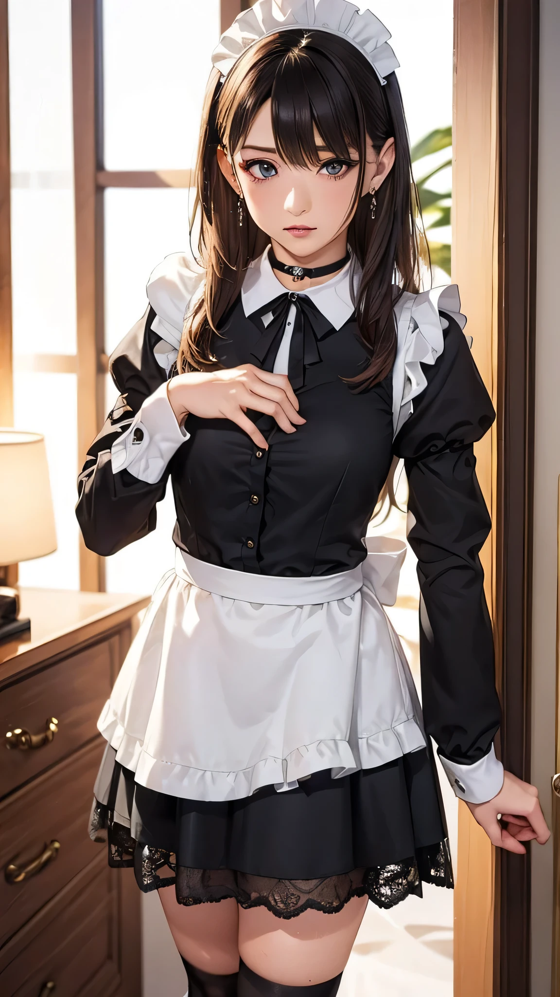 Arafed woman in a maid outfit posing in a room - SeaArt AI