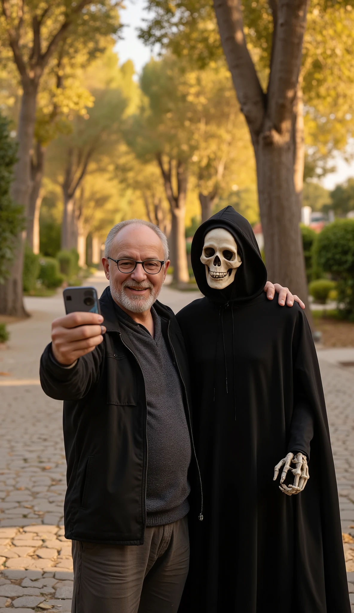 They are dressed up as grims and are taking a selfie - SeaArt AI