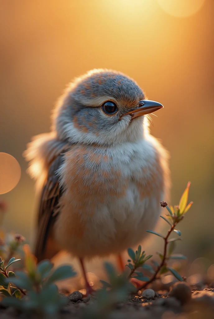 A mesmerizing close-up portrait of a gorgeous little bird illuminated ...