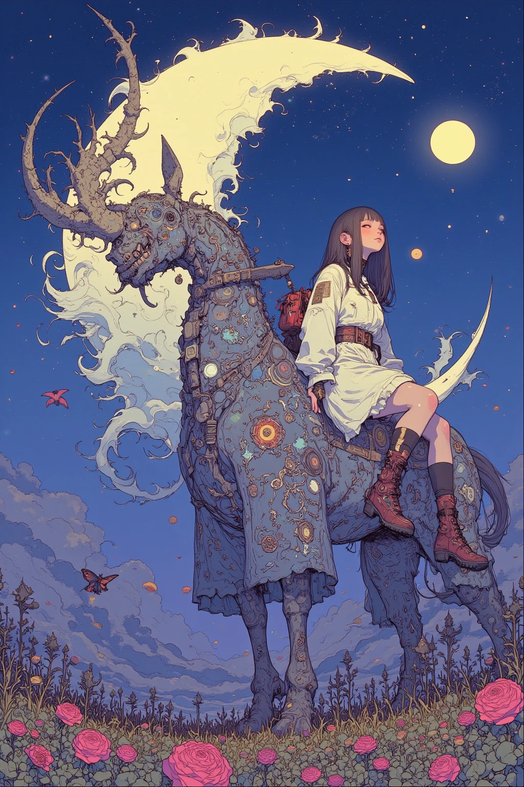 There is a picture of a girl sitting on the back of a giant ghost ...