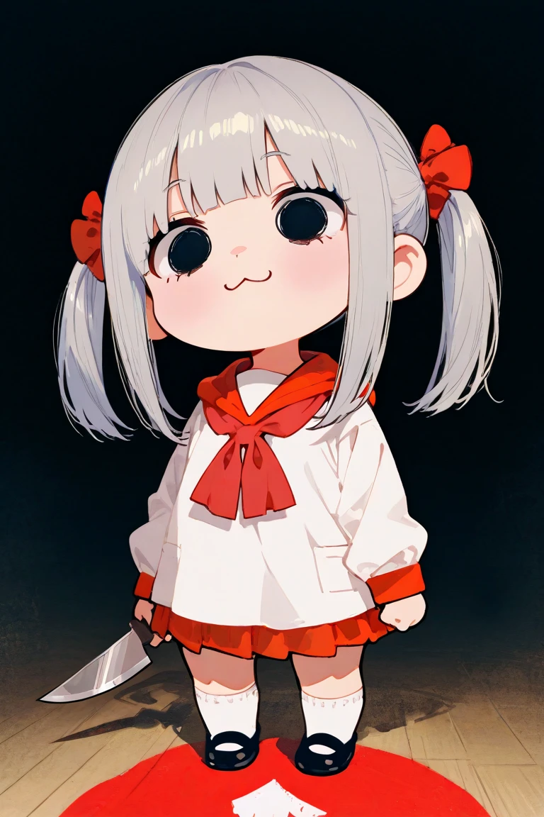General, chibi,Silver Hair Twin Tails,I have a bloody knife,girl around ...