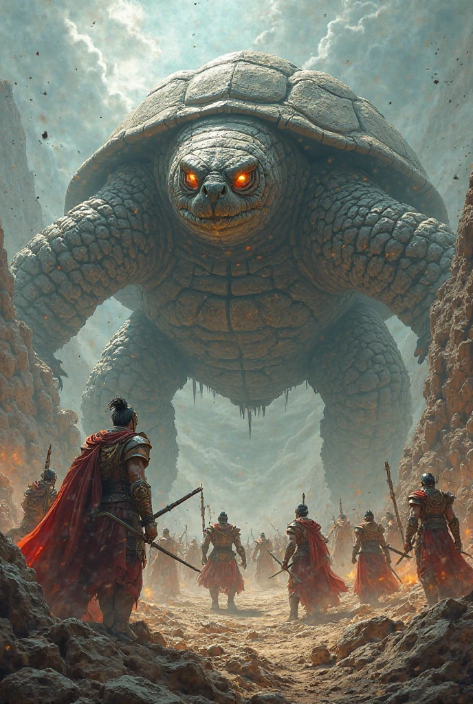 Gods of War, Group picture, men and women, fighting turtle - SeaArt AI