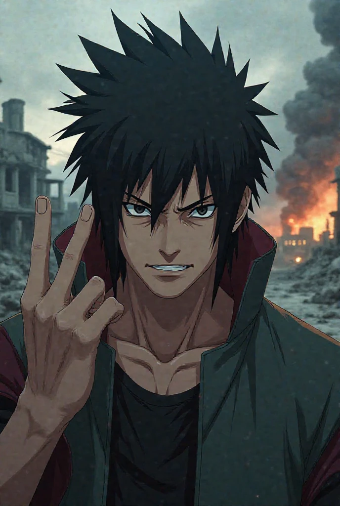 Sasuke Uchiha showing middle finger, - SeaArt AI