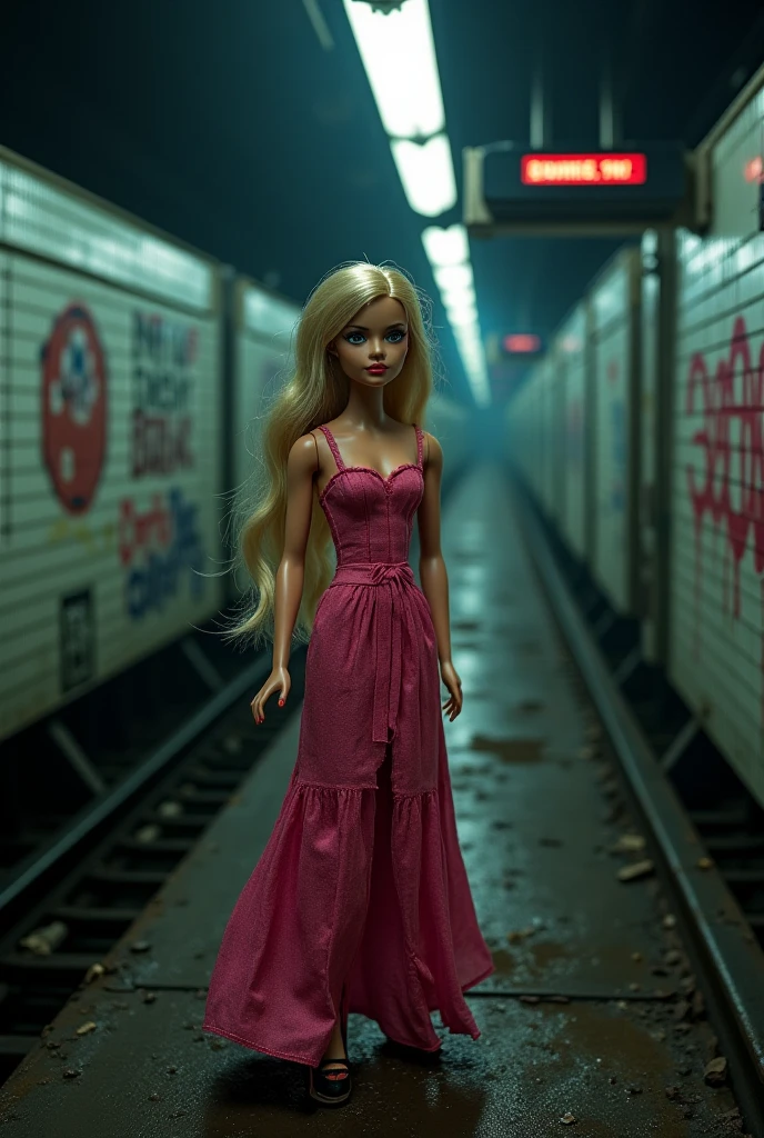 Barbie is in the New York horror subway - SeaArt AI
