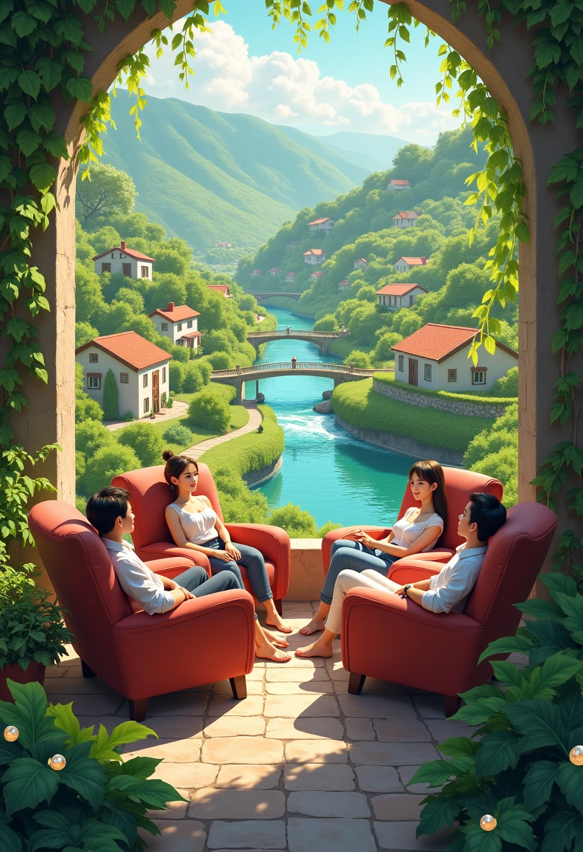 Friendly people reclining on armchairs Let there be people greeting ...