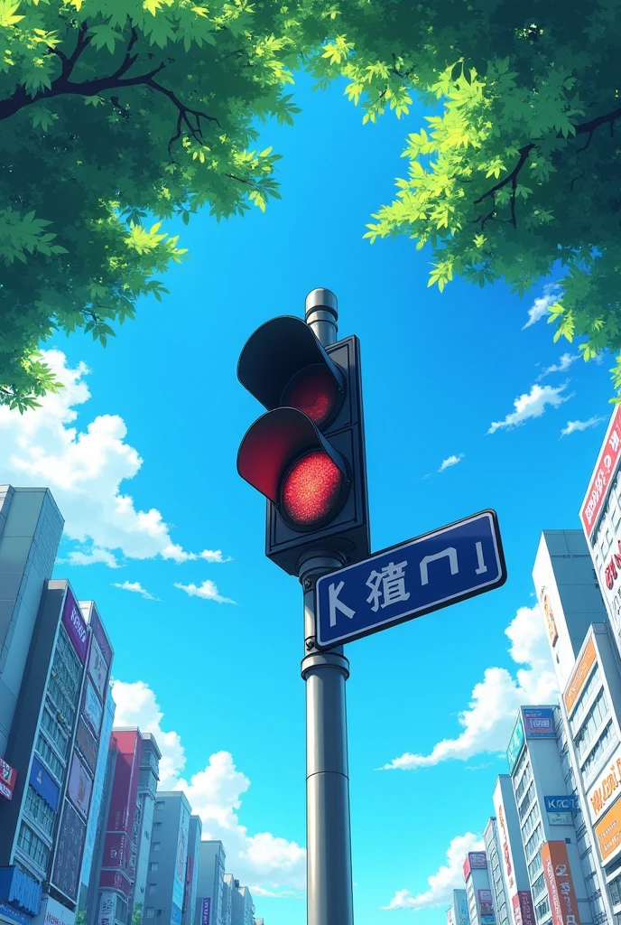 A street sign and traffic light..noon time..anime style..close - SeaArt AI