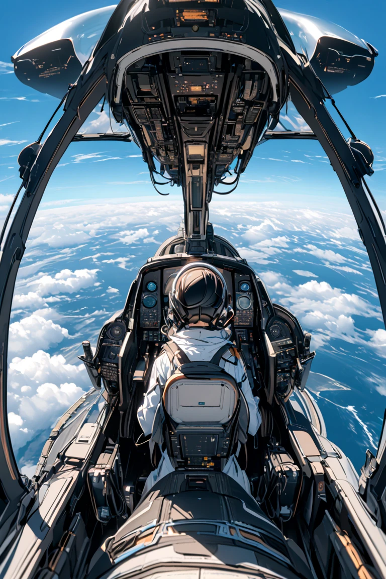 Blue sky、sea of clouds、sea of cloudsを泳ぐ巨大なモンスター、Small flying boat ...