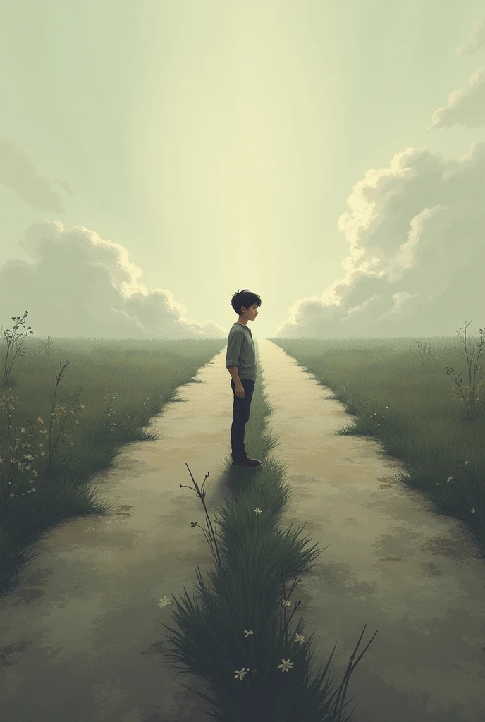 A boy stood alone on an empty road. In front of him were two paths ...