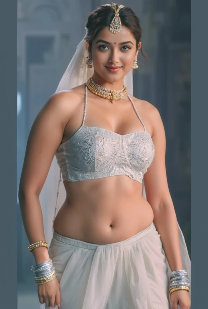 A mesmerizing South Indian classical dancer stands poised under the temple light - SeaArt AI