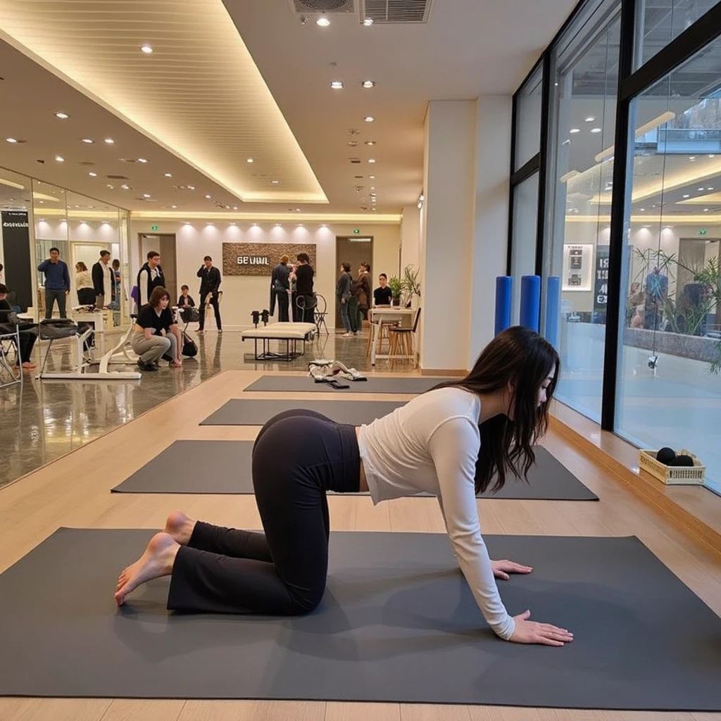 An Arape woman wearing tight black slacks is lying down and posing ...