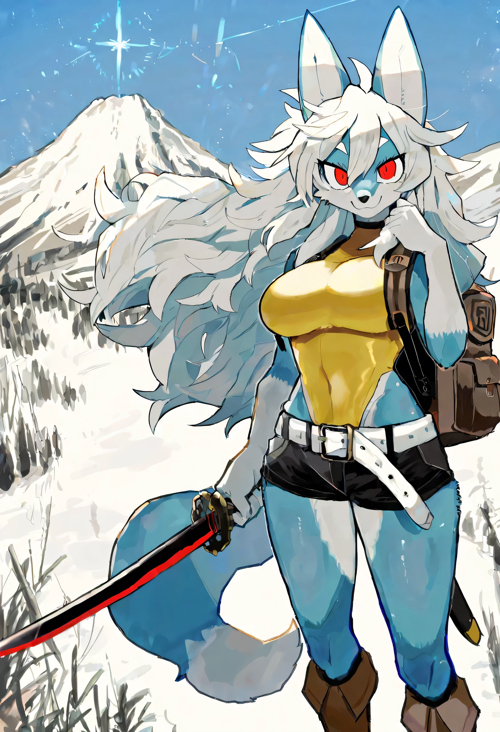 Anime - style image of a woman with a sword in the snow - SeaArt AI