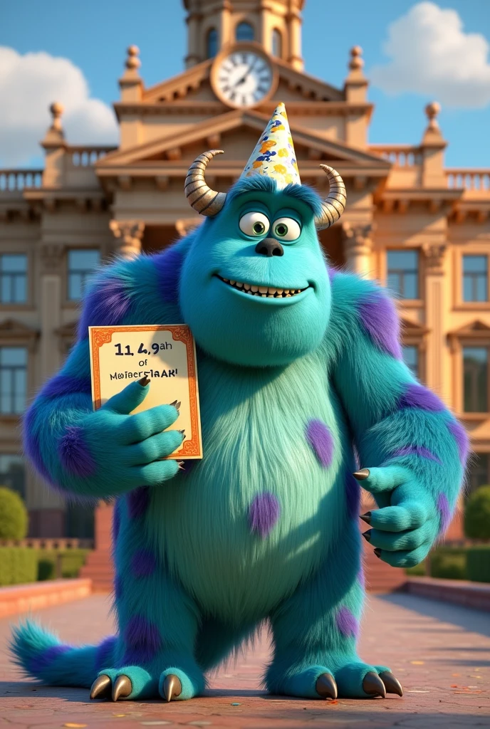 Create an image of Sullivan from Monsters congratulating him on the ...