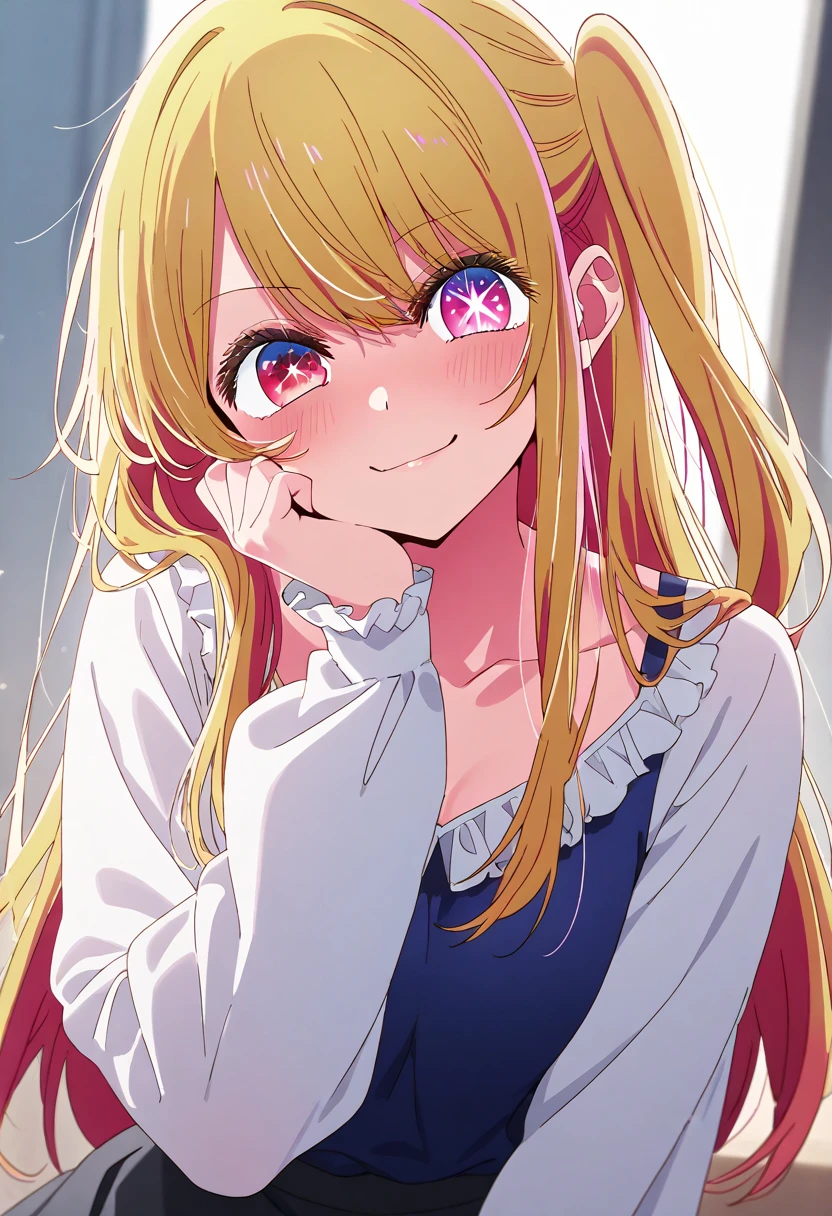 Ruby Hoshino (Oshi No Ko) KJOruby, blonde hair, pink eyes, ( - SeaArt AI