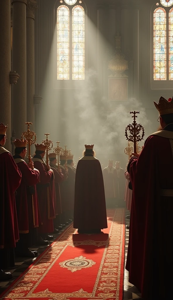 A solemn medieval church ceremony inside a grand Orthodox cathedral ...