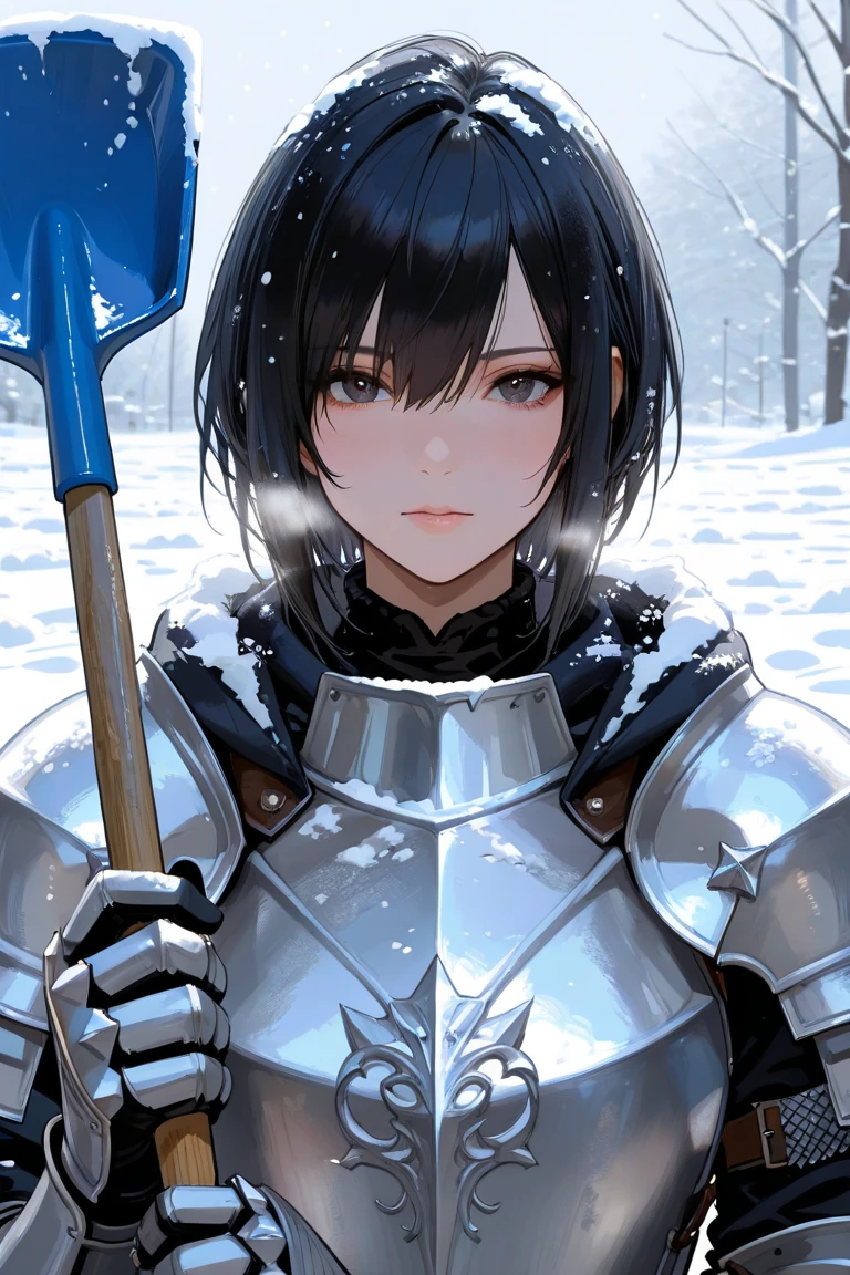 4K,masterpiece,snow,Blizzard, female knight,woman,black hair - SeaArt AI