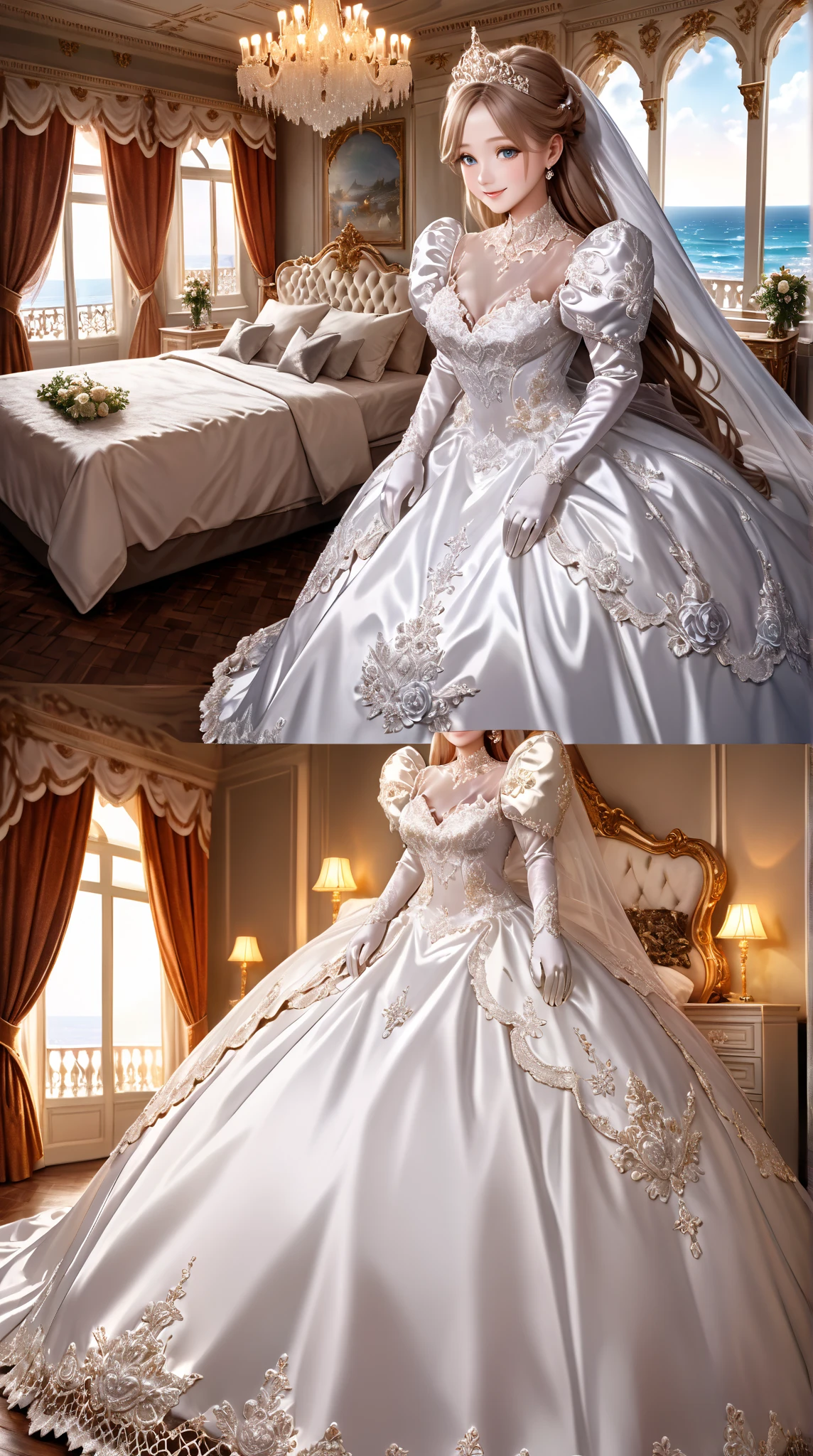 Precise,High Detail,Very detailed,European palace bedroom,Snow Queen ...