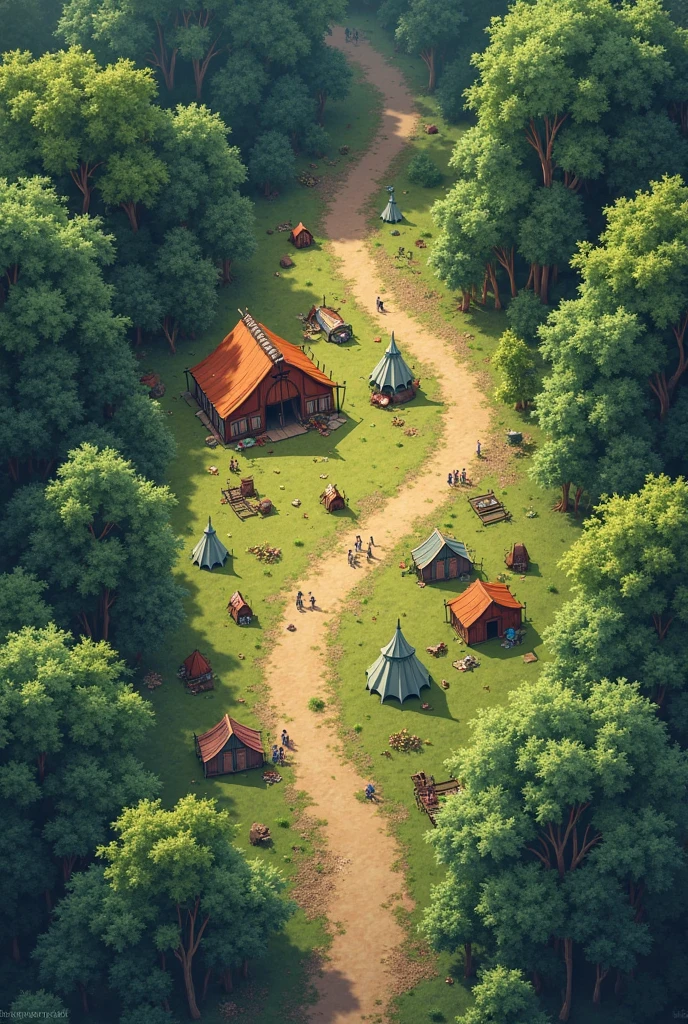 Create a combat dnd map of the forest with tents top view - SeaArt AI