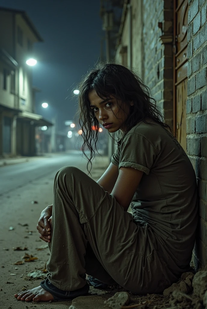 Hot homeless white woman sitting on a street corner in Nairobi late at ...