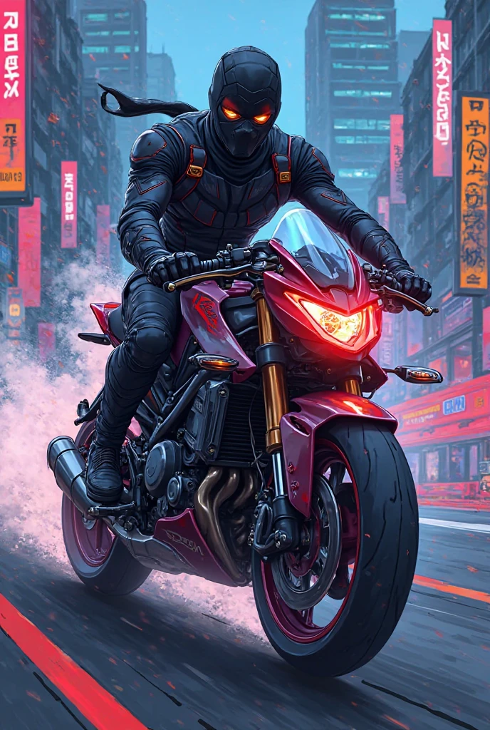 Stylized ninja motorcycle anime illustration - SeaArt AI