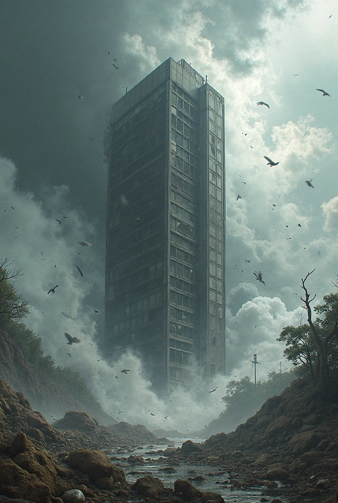 Building being hit by strong winds - SeaArt AI