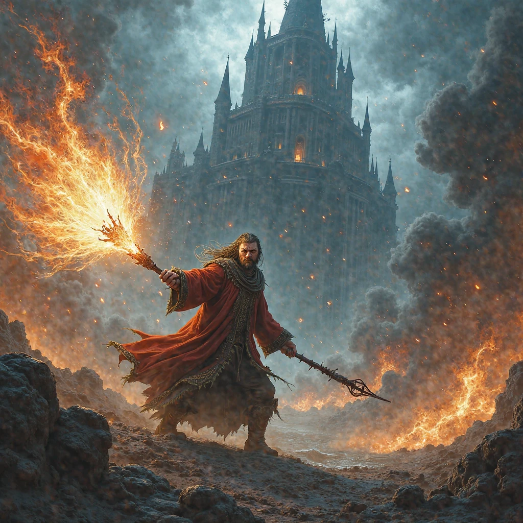 Realistic image of a wizard Hitting the Target with a magical great ...