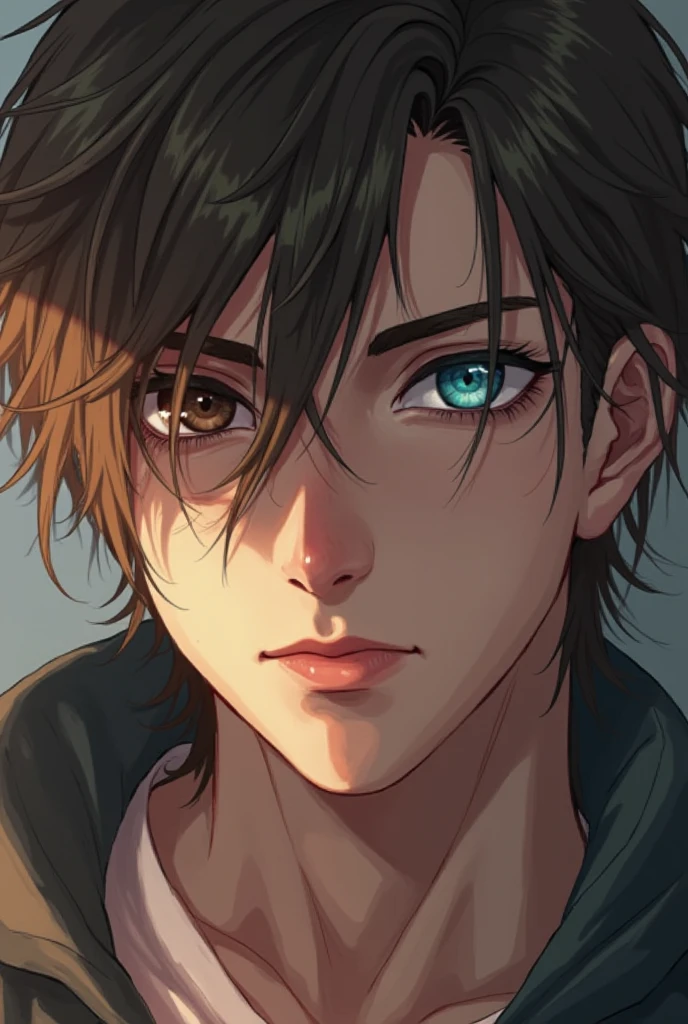 Genarate a guy who have mismatched eye his left is blue right eye is ...