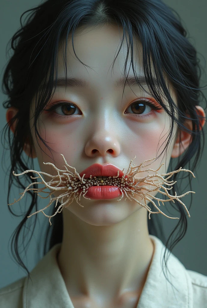 Young Japanese woman, very beautiful, well dressed, mouth very thick ...