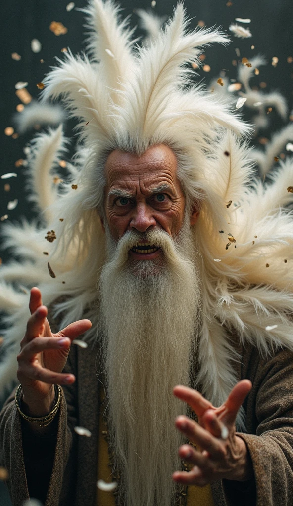 After the explosion, the wizard is now covered in feathers, indicating ...