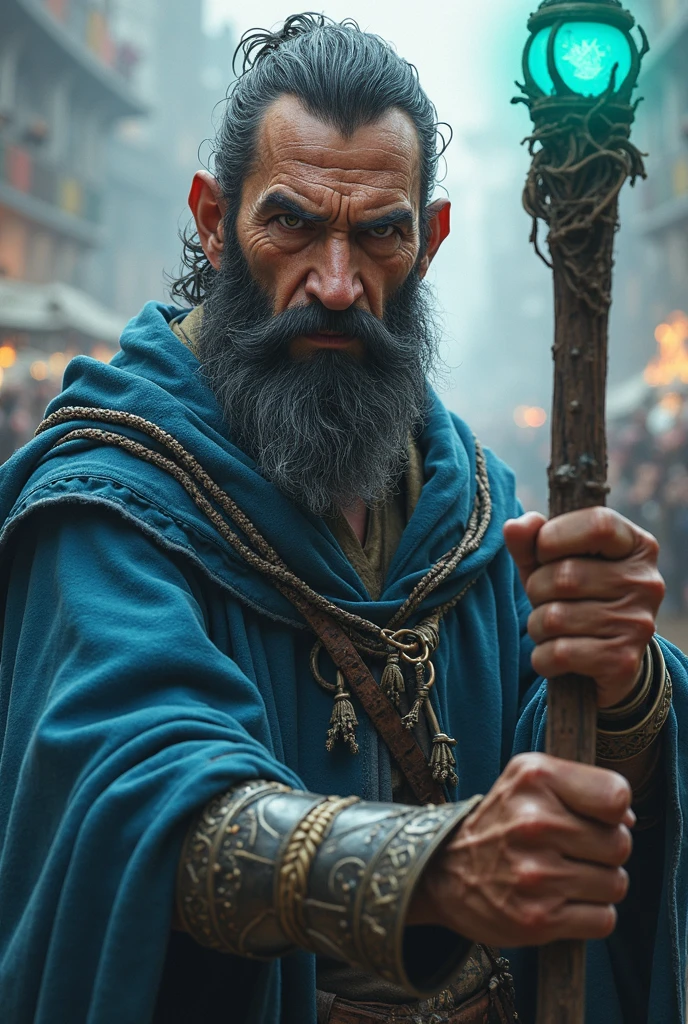 Dnd character, wizard, short black beard with a tiny bit of gray hair ...