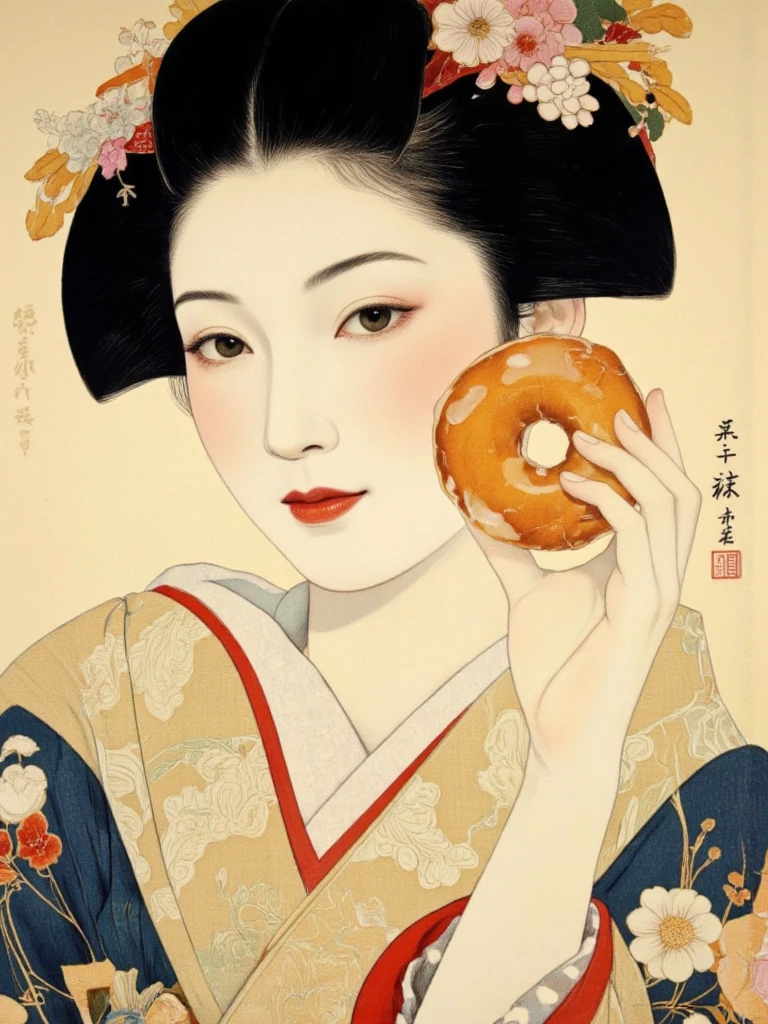 By Matsumoto Taiyo. headshot, closeup shot, A beautiful geisha in a ...