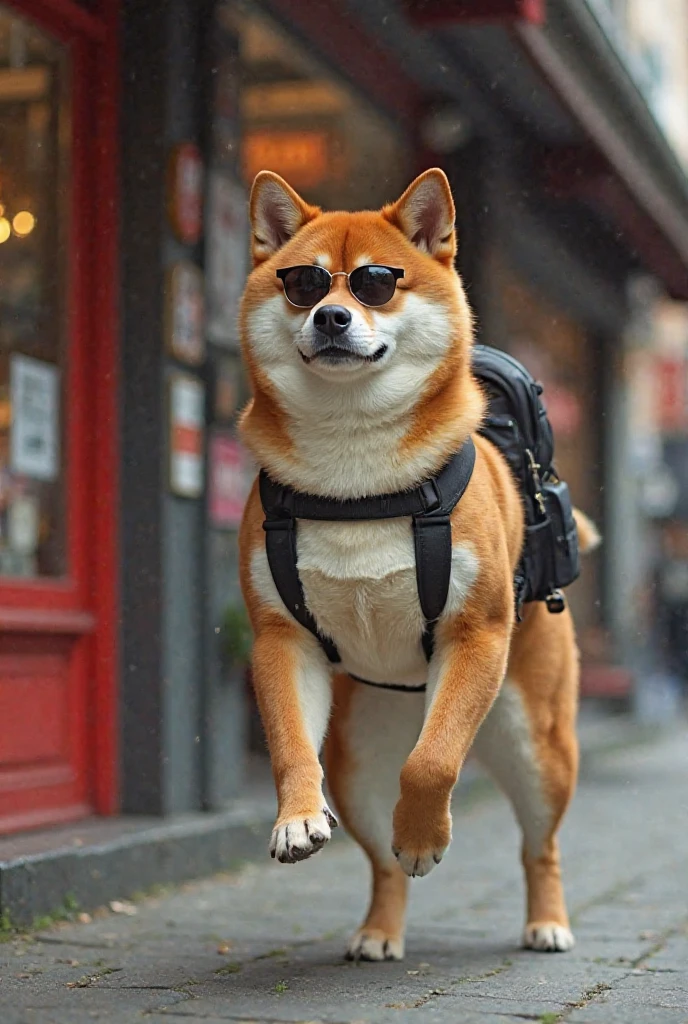 "A large, powerful red and white Shiba Inu walking on its hind legs ...