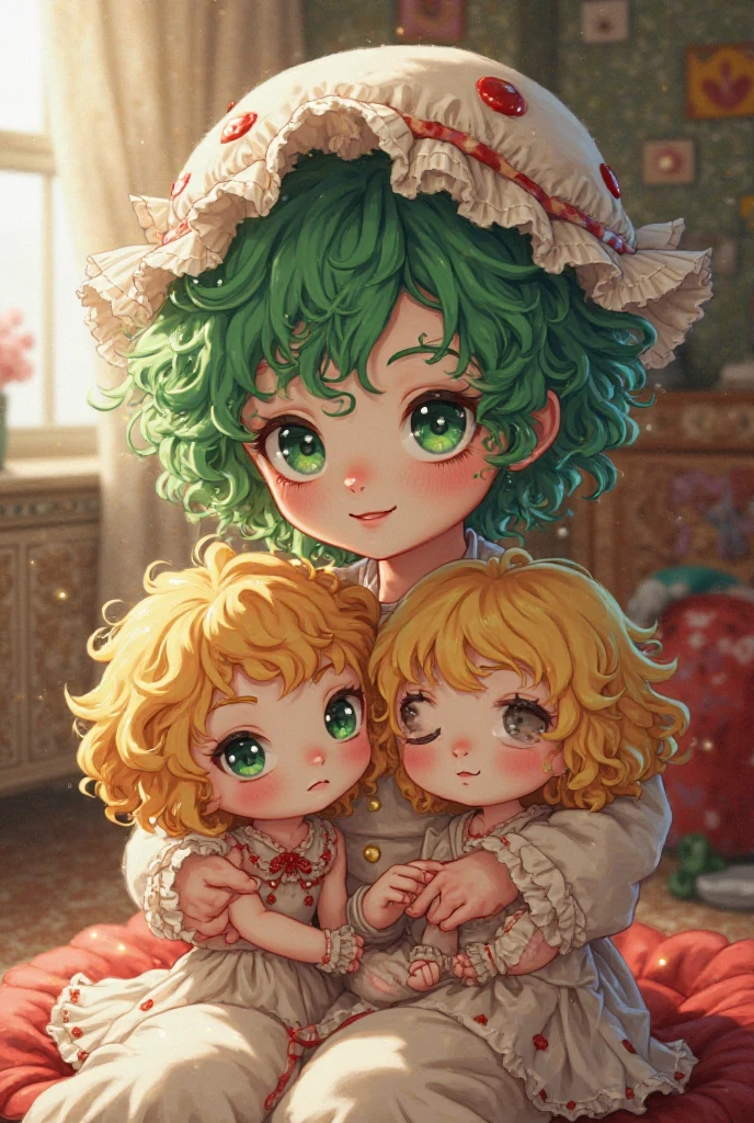 Izuku, A white-skinned boy, freckles on her cheeks green and curly hair ...