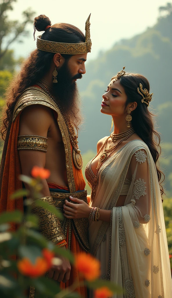 Ancient Hindu king with a majestic beard, adorned in intricately ...