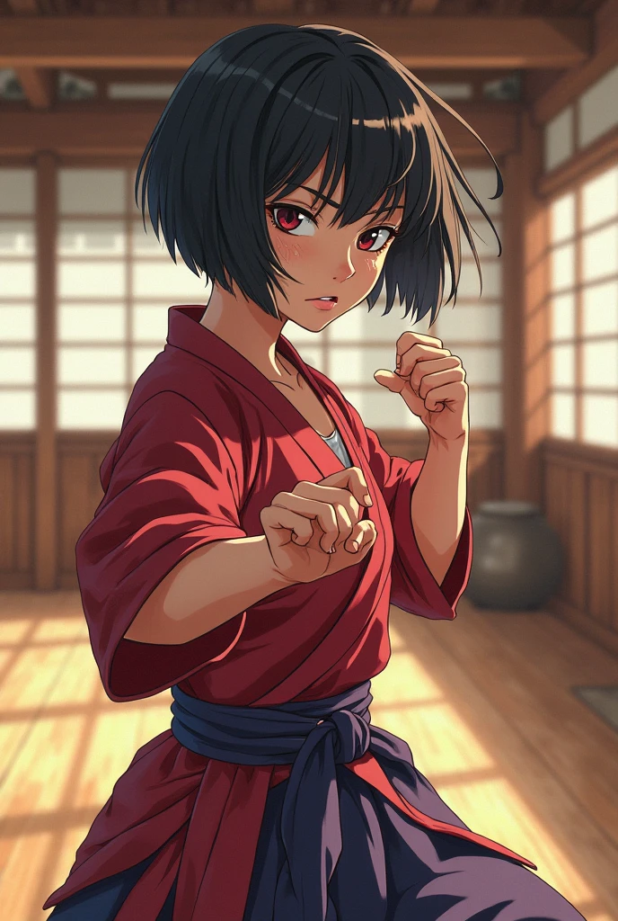 Anime girl, japanese, buzzcut hair, black hair, anime style, flat chest ...